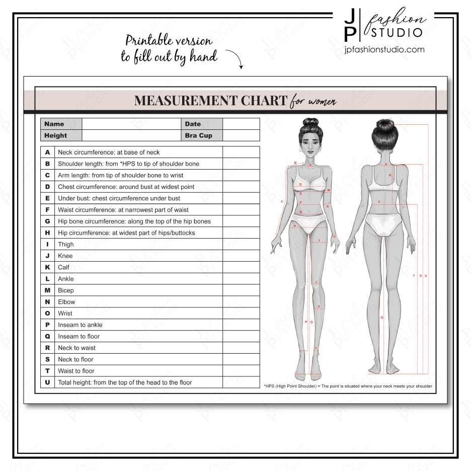 PRINTABLE Women s Body Measurement Sheet Fashion Designer Template PRINTABLE Women s Body Measurement Sheet Fashion Designer Template